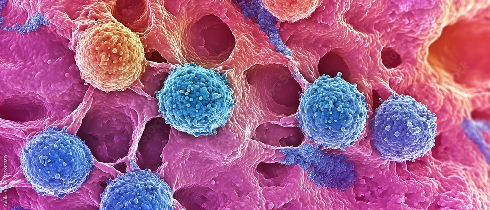 Microscopic view of a nucleus in cancer cells, showing abnormalities in ...