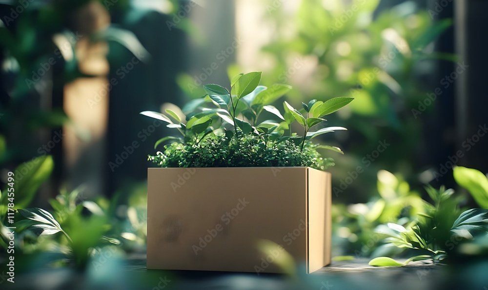 Cardboard Box Garden, a vibrant display of lush greenery emerging from ...