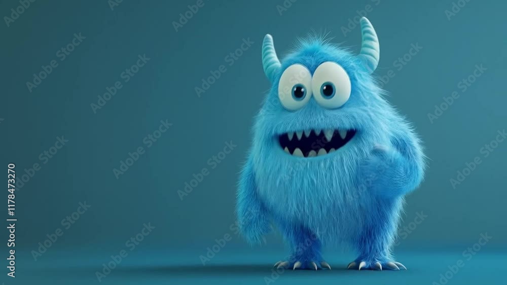 3d character scene of a blue monster talking, seamless looping motion ...