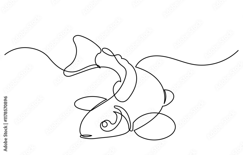 Continuous line drawing of a koi fish leaping out of water. Simple ...