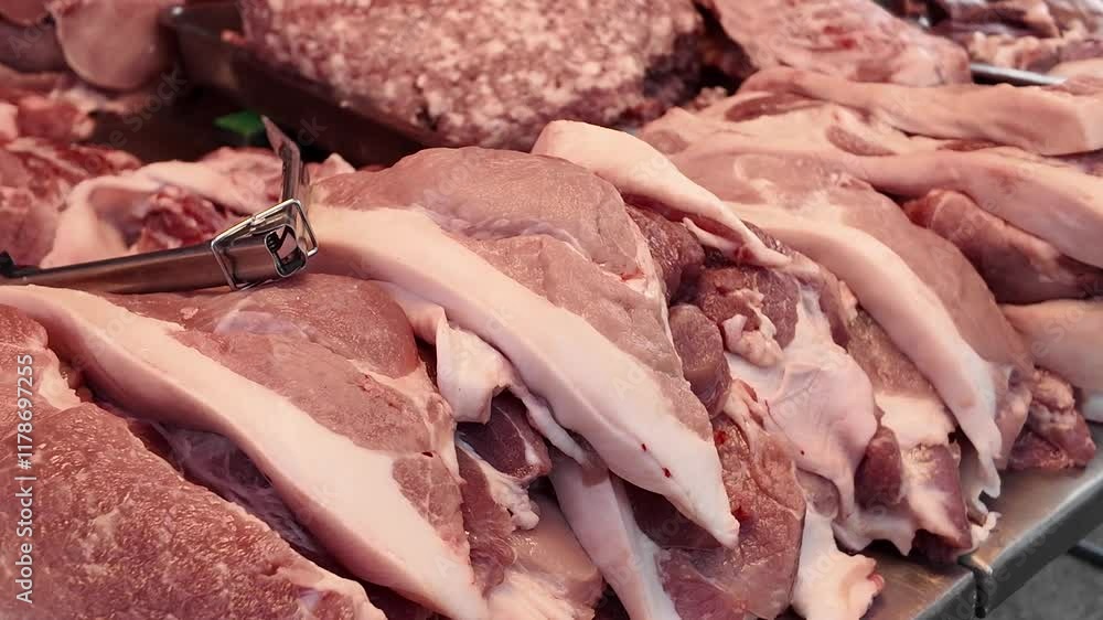 Fresh Pork Cuts: A close-up shot of fresh pork cuts, showcasing the ...