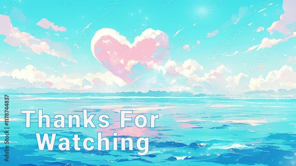 Vibrant blue ocean reflects a dreamy heart-shaped cloud in the sky ...