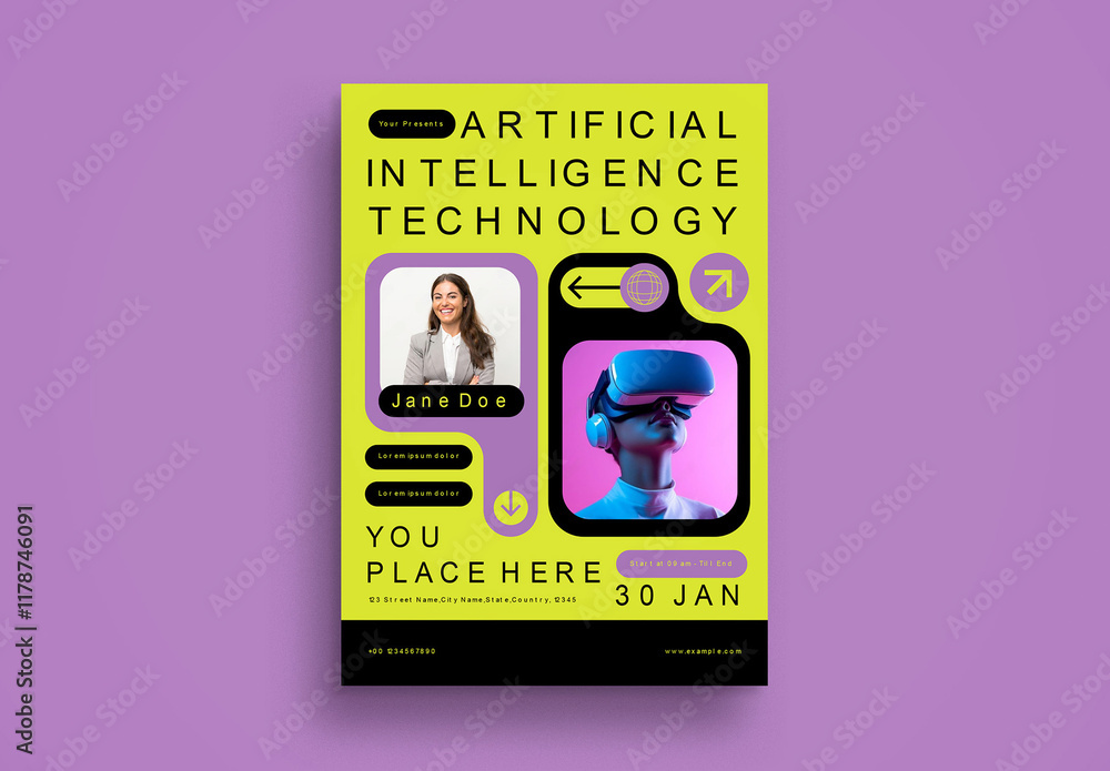 Green Utilitarian Artificial Intelligence Technology Flyer Layout Stock ...