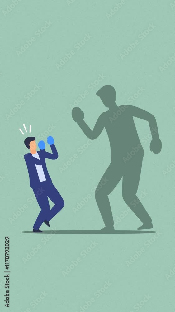 2d animation of businessman running away from his own shadow, escaping ...