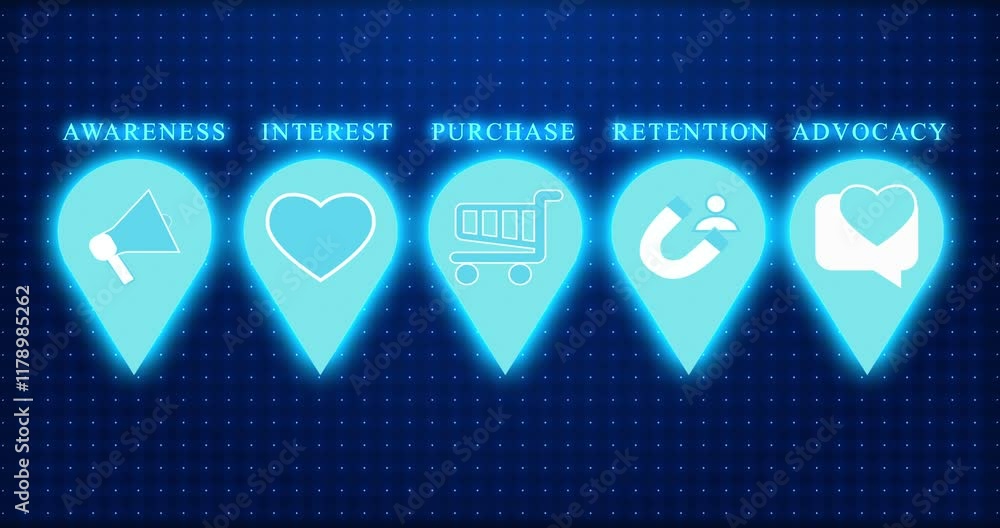 4K cool animated Customer Journey Maps. Journey roadmap has 6 steps for ...
