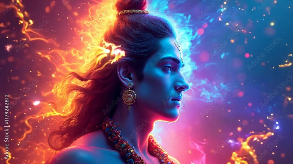 Modern Depiction of Lord Shiva in Vibrant Neon Hues Celebrating Divine ...