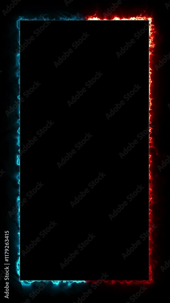 neon glowing vertical border frame, blue red colours signs with sparkle ...
