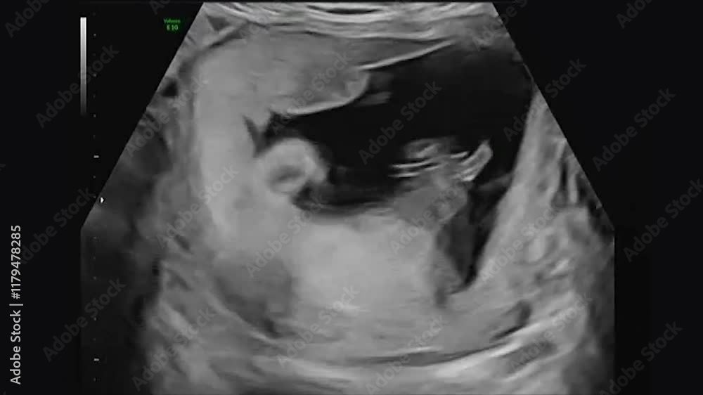black and white ultrasound video displays detailed 2D views of a fetus ...