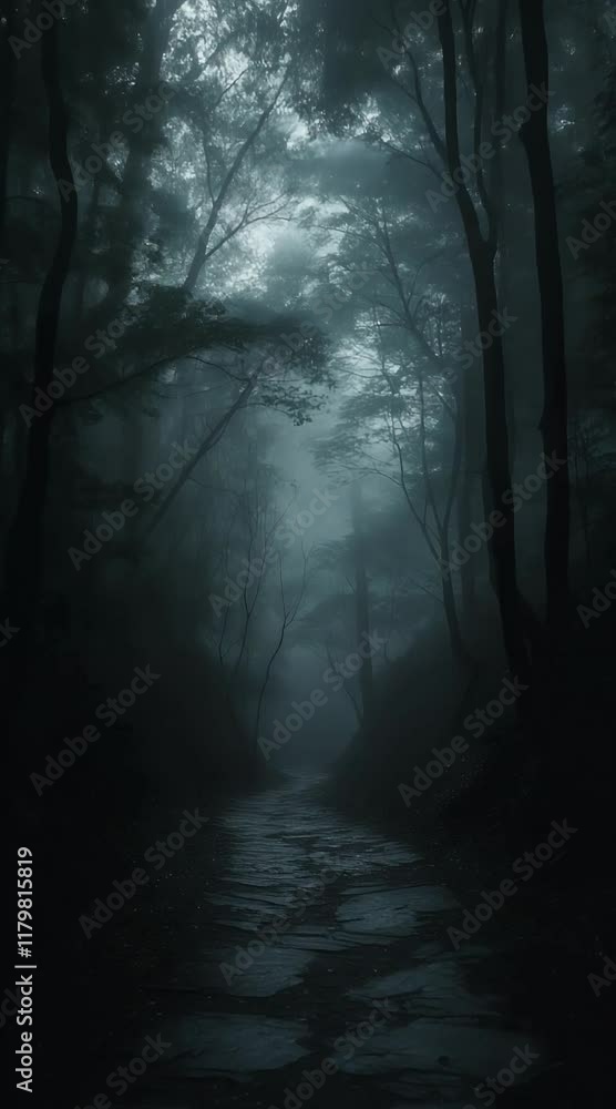 misty composite a photo dark leading forest pathway trees wood ...