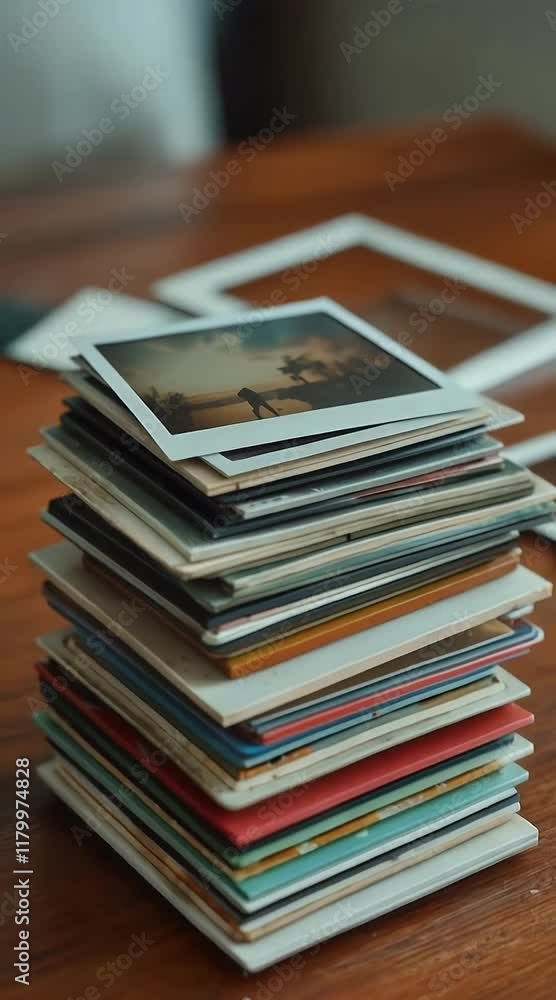 isolated old polaroid frames stacks new photo frame stack pile instant ...