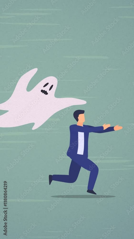 2d animation of a scared, frightened man running away from a ghost ...