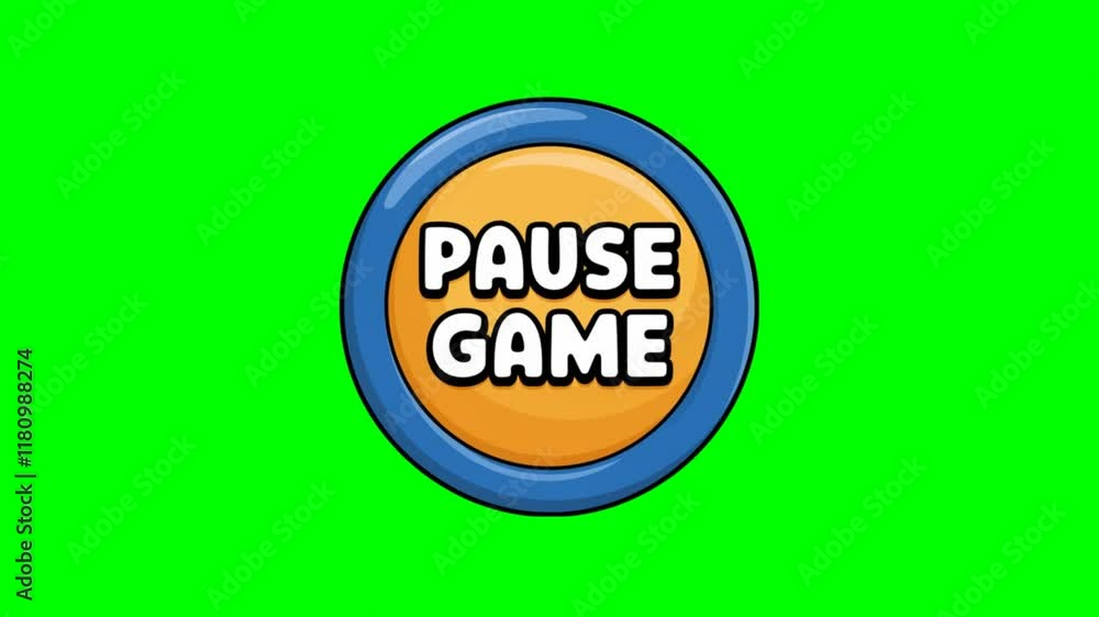 Animated "Pause Game" text clickable button on a green screen ...