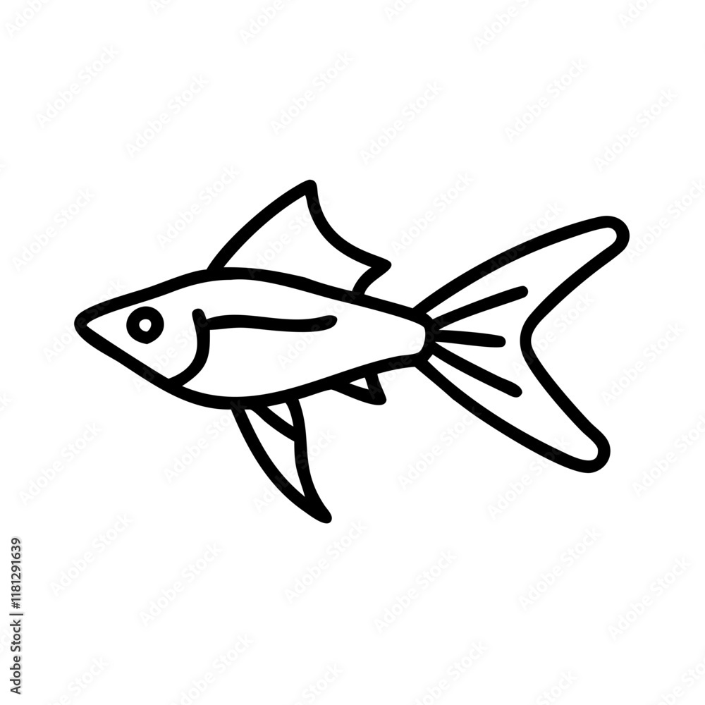 swordtail fish icon, fish line art, fish vector - simple black line art ...