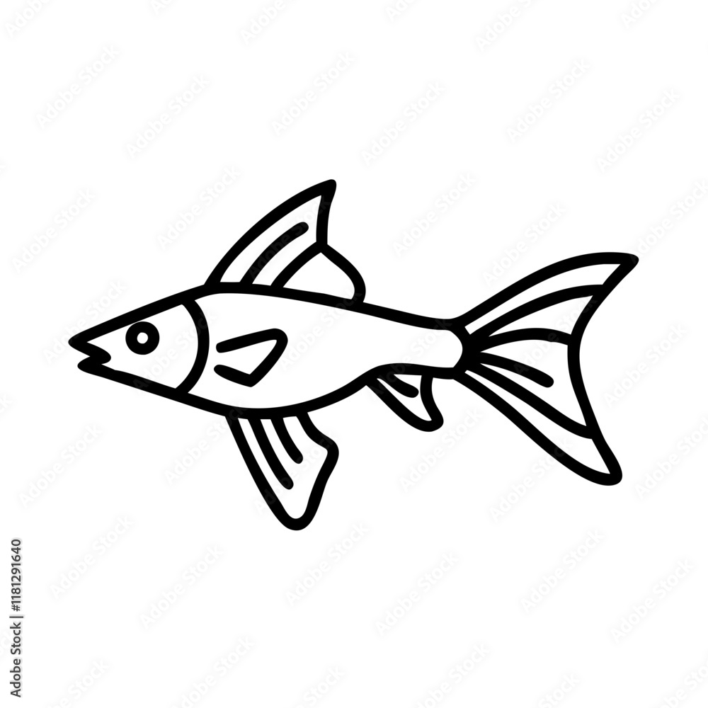 swordtail fish icon, fish line art, fish vector - simple black line art ...