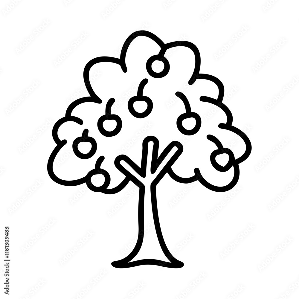 cherry tree icon, tree line art, tree vector - simple black line art ...