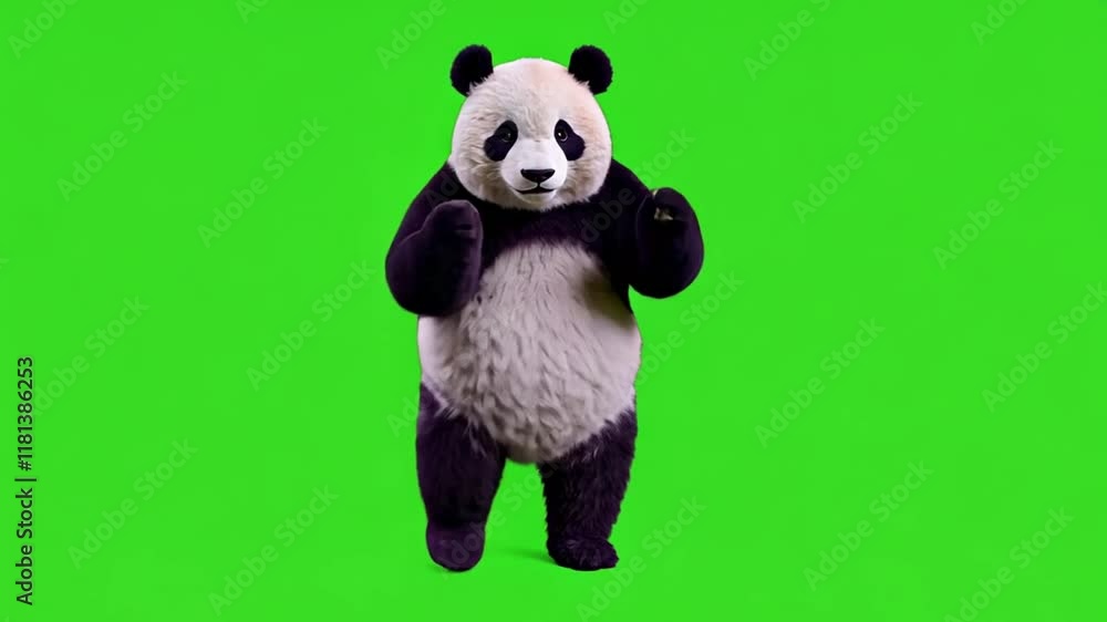 Looped dancing adult Panda bear isolated on green chroma key background ...