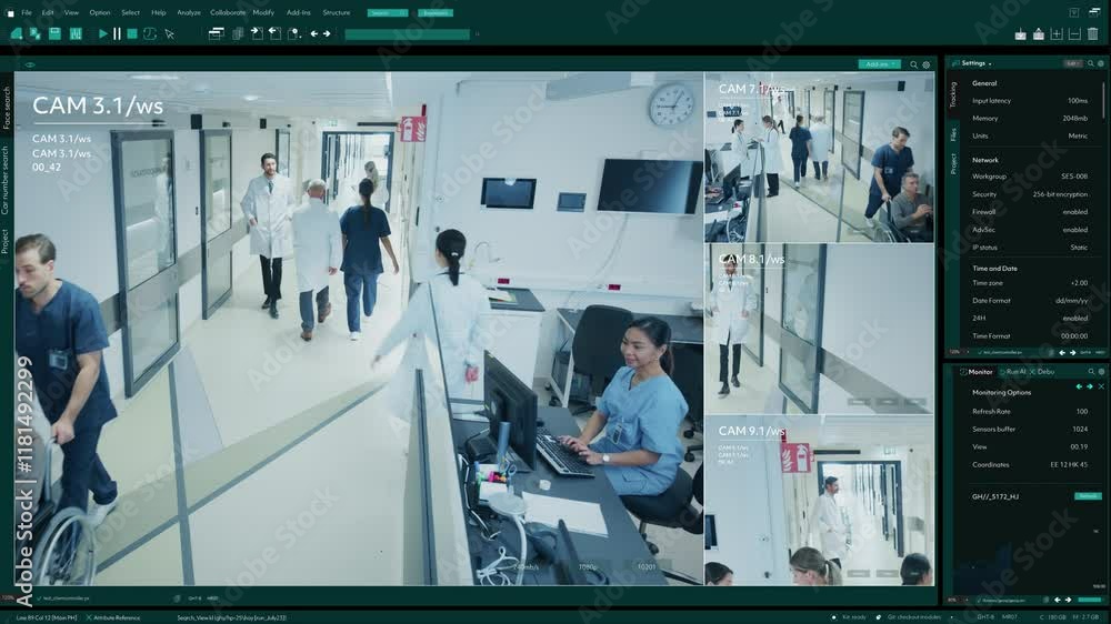 Surveillance Camera CCTV Video Mock Up Screen with Multiple Windows ...