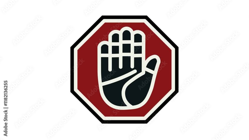 Stop Hand Sign Animation on white background. prohibition symbol of ...