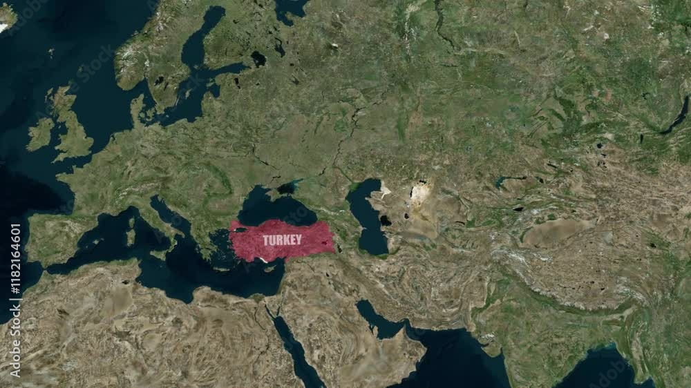 Zoom to Turkey - Türkiye. World map animation with highlighted borders ...