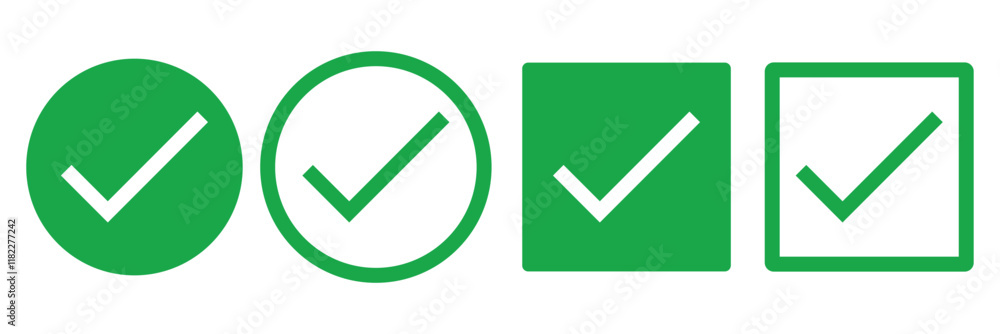 Poster check box icon with correct, accept checkmark icons green tick ...
