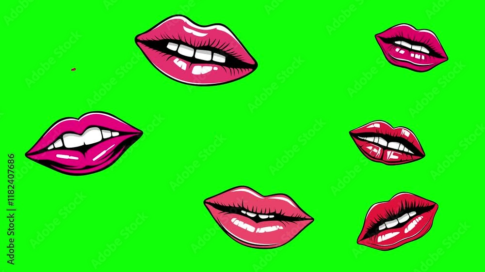 Vidéo Stock kissing lips animation. pop up lips looping motion on green ...
