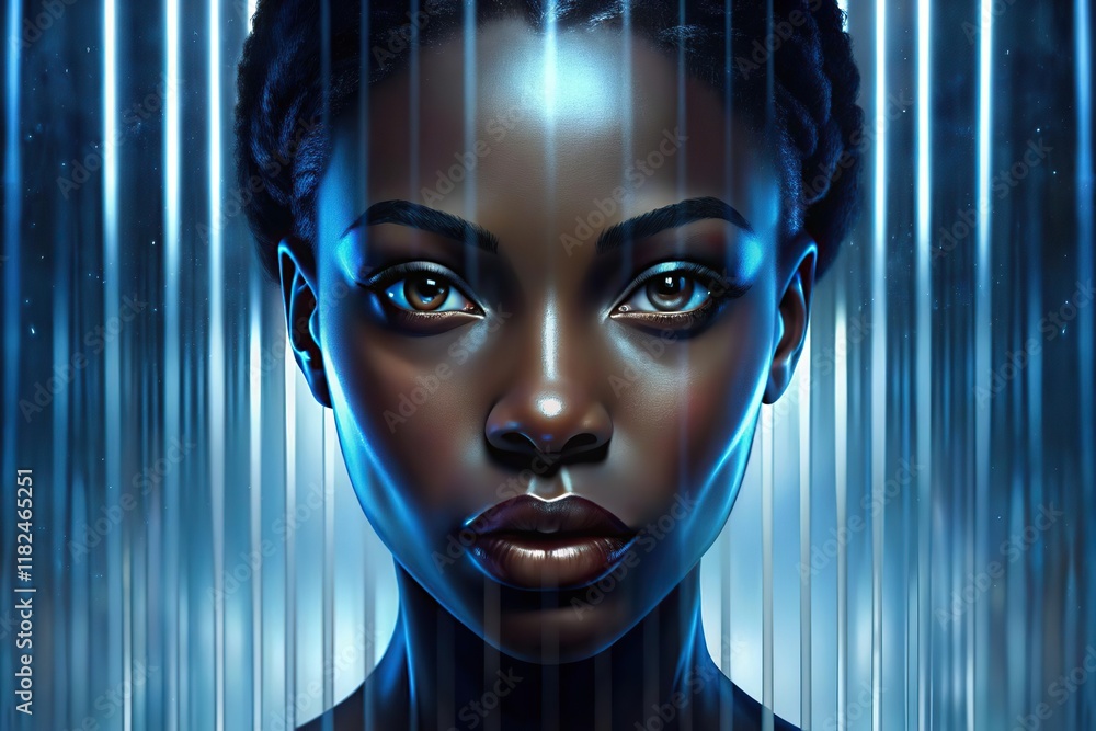 Abstract woman portrait with glass texture. Glitched and corrupted ...