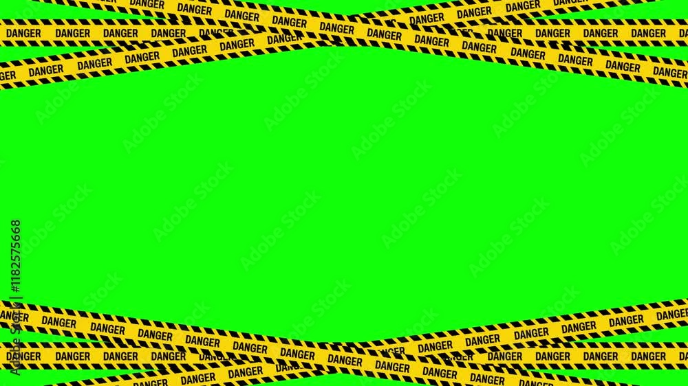 crossed police tapes animation. danger lines motion on green screen ...