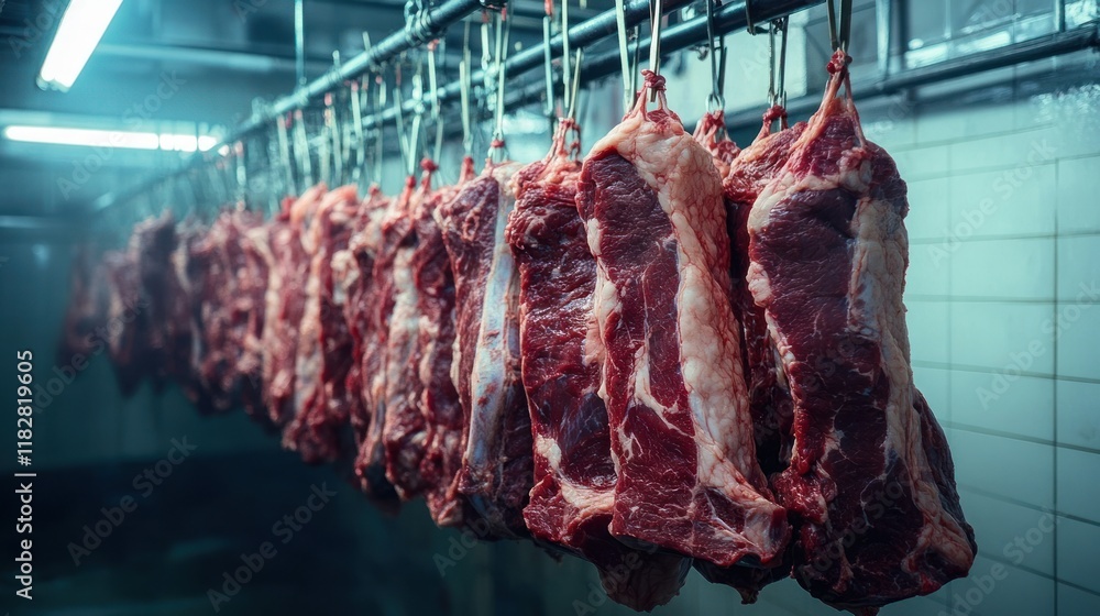 Photo & Art Print Beef Cuts in Cold Storage, Cattle Processing, Butcher ...