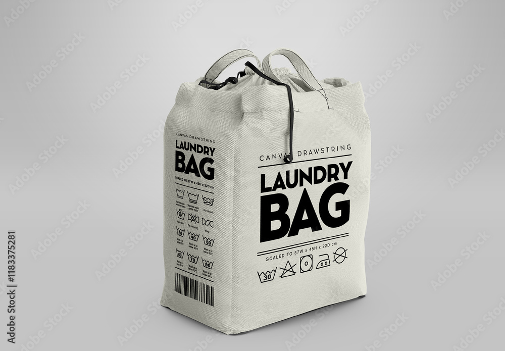 Canvas Drawstring Laundry Bag Right view Mockup plantilla de Stock ...