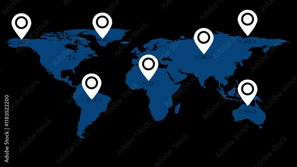 map of the world with white pins indicating the location of the world ...