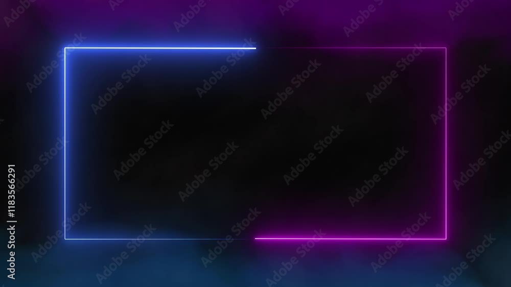 rectangular frame made of two moving neon lights,abstract background overlay,Animation of ...
