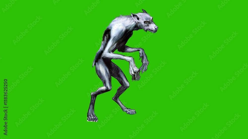 Werewolf character animation on green screen background for horror and ...