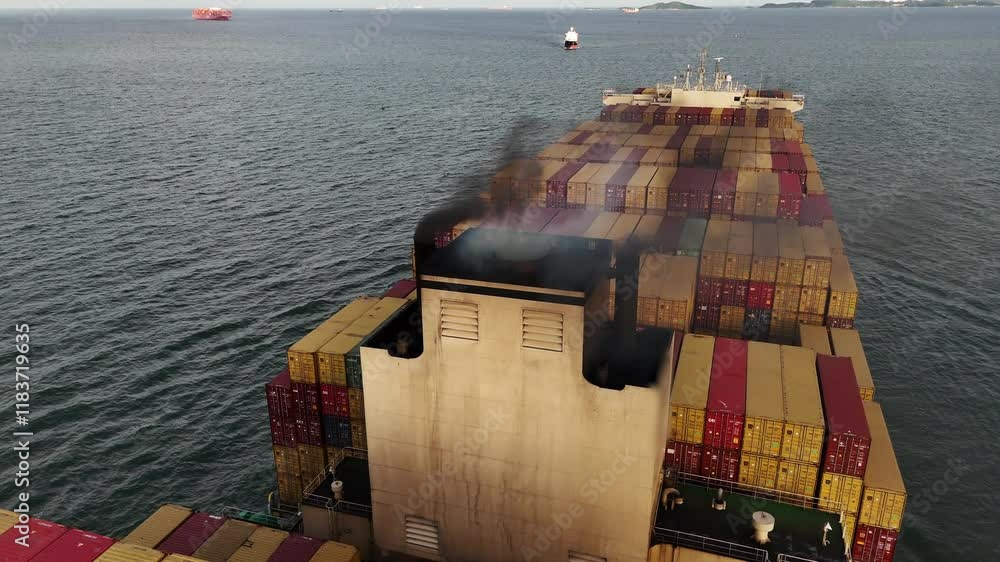 Smoke exhaust gas emissions carbondioxide from cargo lagre ship ...