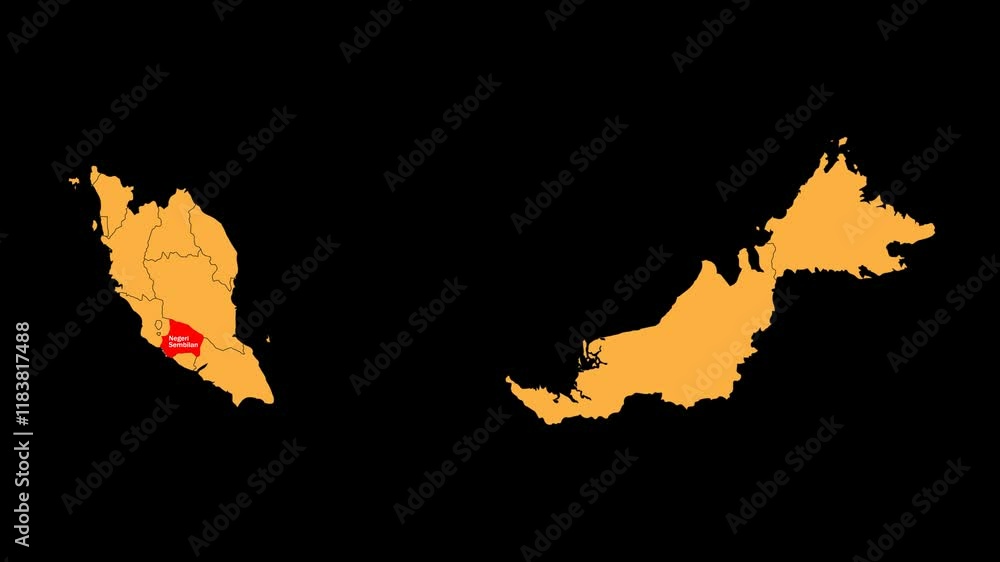 Negeri Sembilan map animated video. The location is highlighted on the ...