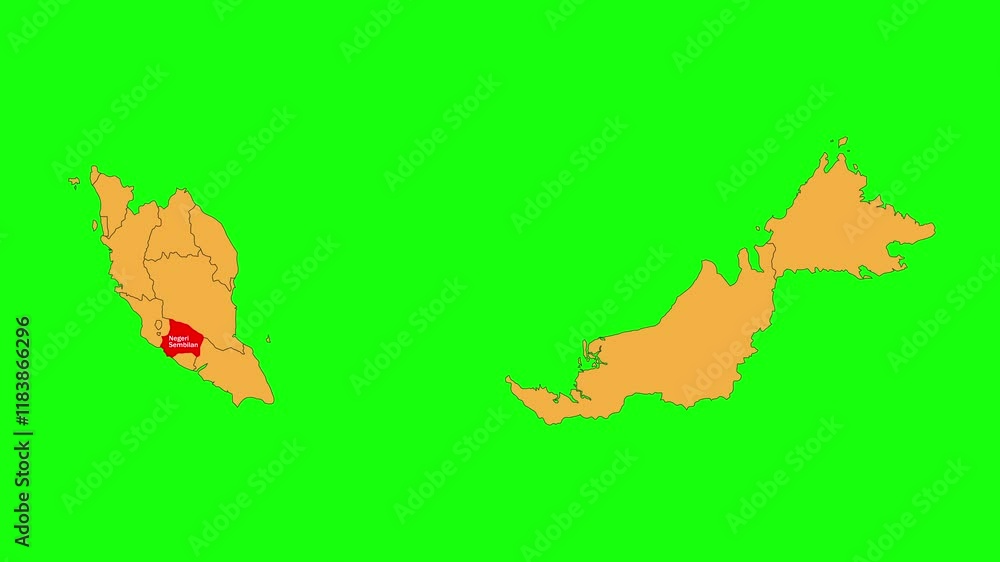 Negeri Sembilan map animated video. The location is highlighted on the ...