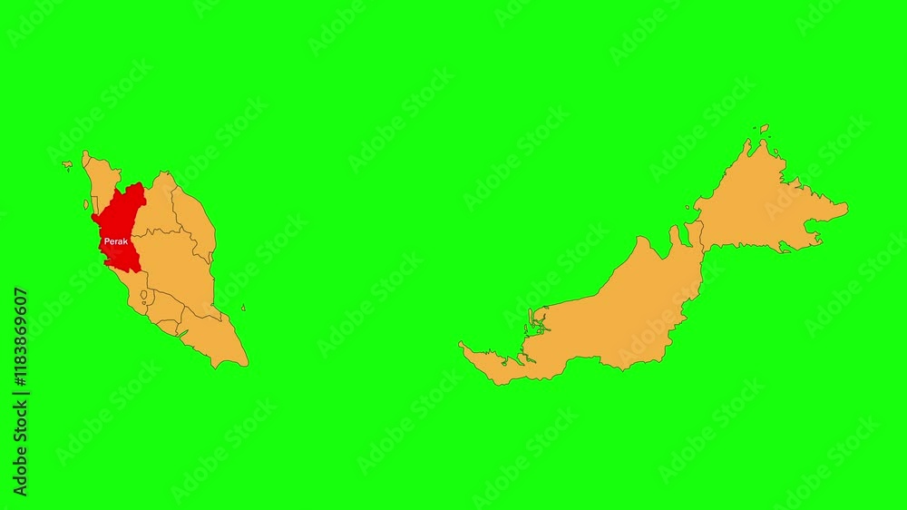 Perak map animated video. The location is highlighted on the Malaysia ...