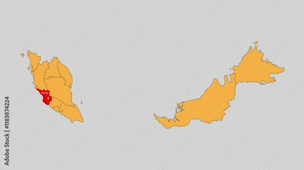 Selangor map animated video. The location is highlighted on the ...