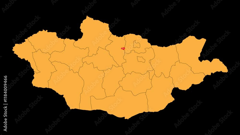 Orkhon map animated video. The location is highlighted on the Mongolia ...