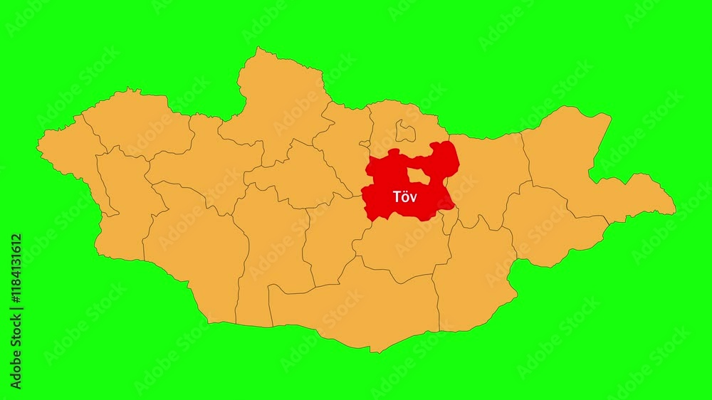 Tov map animated video. The location is highlighted on the Mongolia map ...