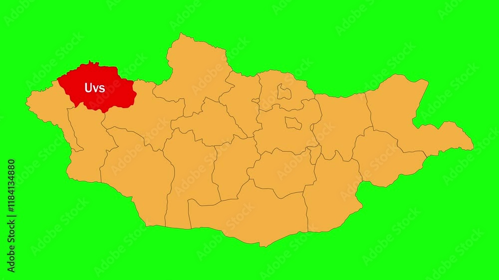 Uvs map animated video. The location is highlighted on the Mongolia map ...