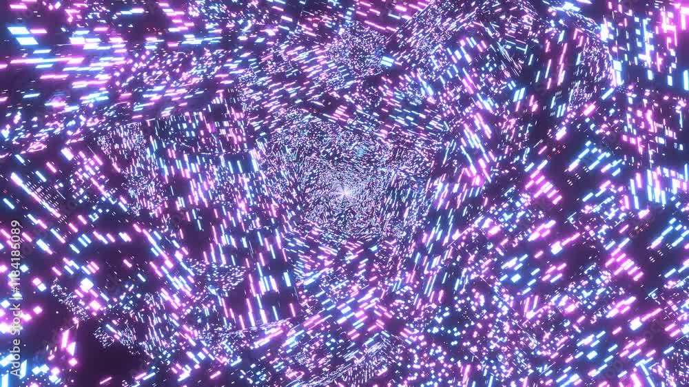 Flying through the abstract many thousands glowing light colorful ...