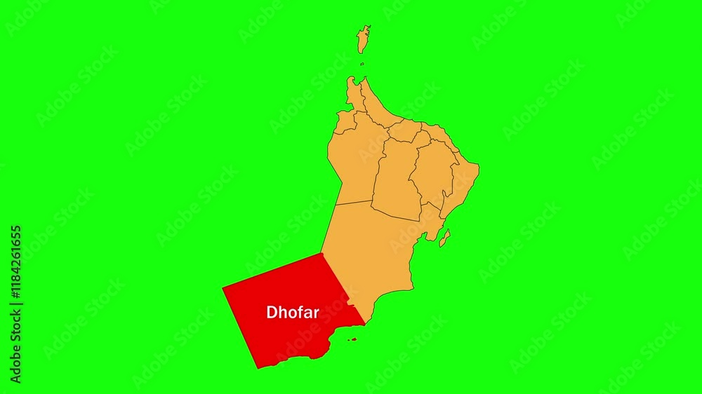 Dhofar map animated video. The location is highlighted on the Oman map ...