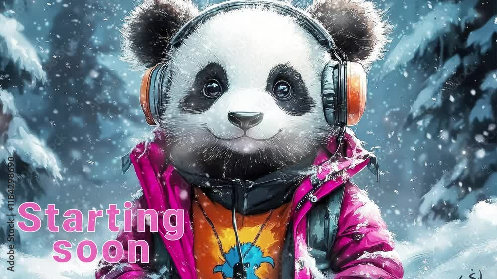 Adorable panda gets ready for a fun-filled day in the snow. starting ...