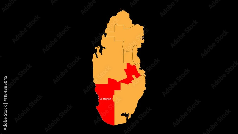 Al Rayyan map animated video. The location is highlighted on the Qatar ...