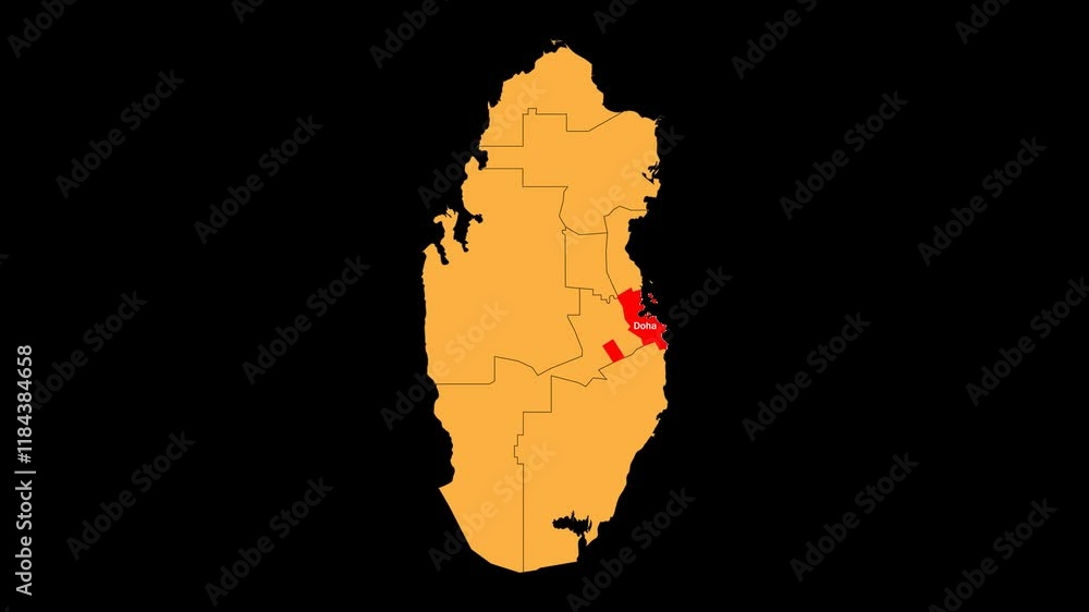Doha map animated video. The location is highlighted on the Qatar map ...