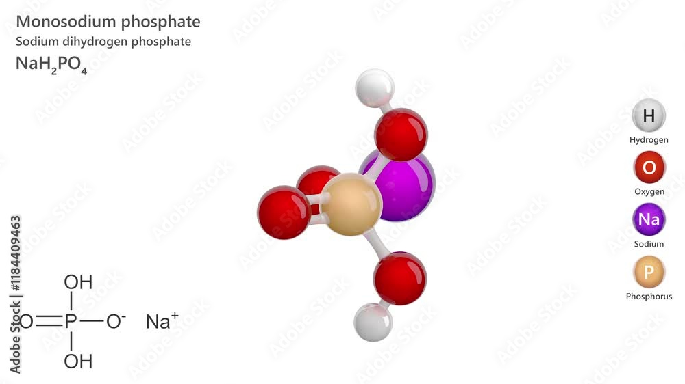 Monosodium Phosphate. Animated 3D model of a molecule. Molecular ...