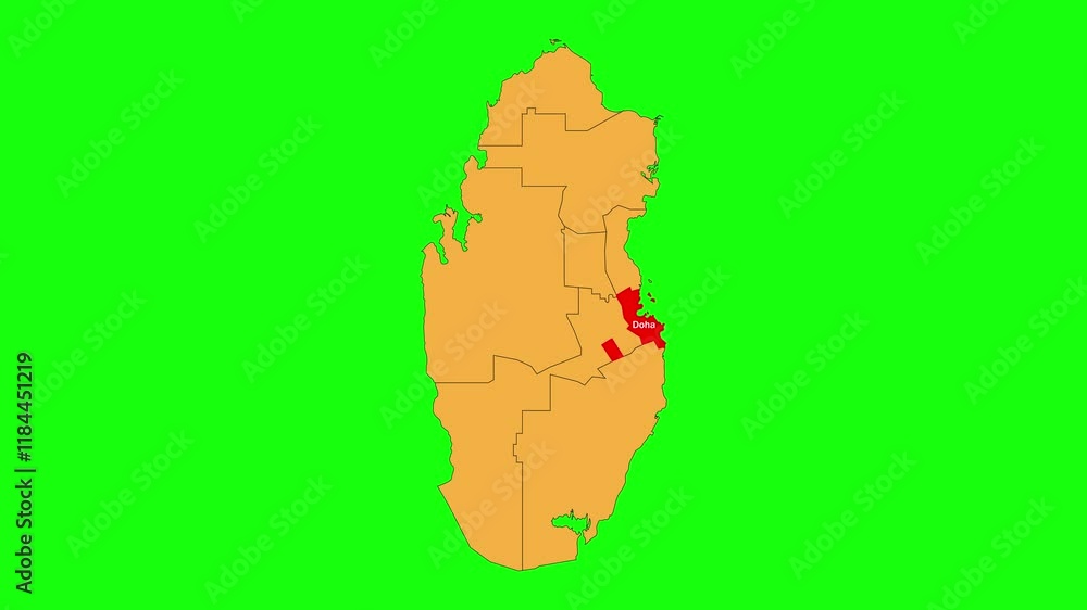 Doha map animated video. The location is highlighted on the Qatar map ...