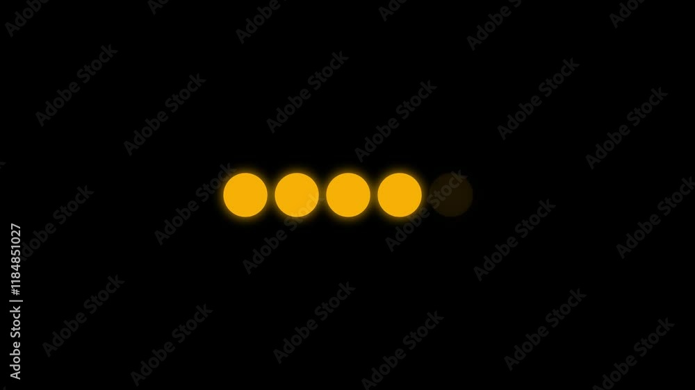 Animation loading bar 5 dots looping progress icon on black background ...