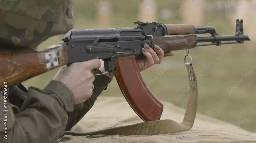 Video Stock Gender equality in the army. Female shooter, an infantryman ...