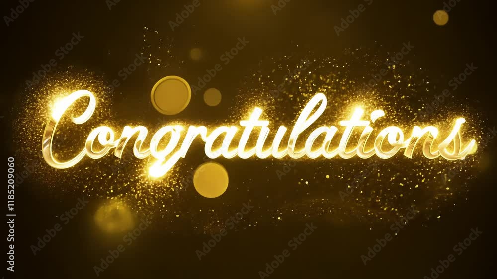 Congratulations. Animation letters in golden color with particles on ...